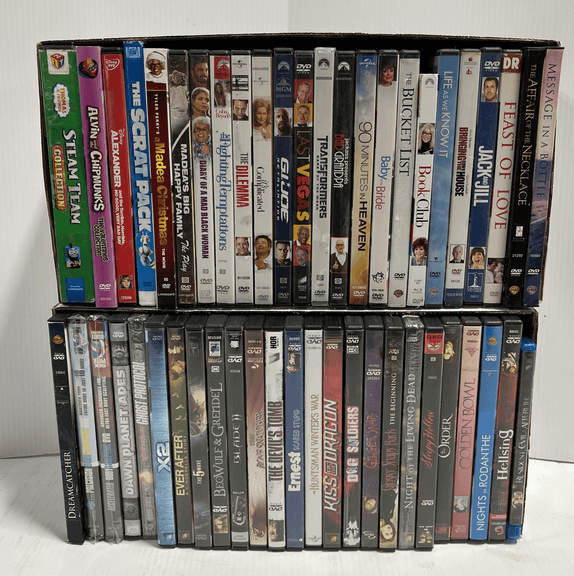 Over (50) DVDs, some still in wrapping, all in 2 boxes - Albrecht ...