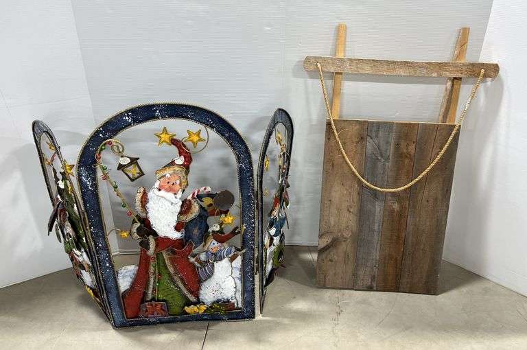 Heavy duty handmade wood sled, 36"L, great; Christmas fireplace screen ...