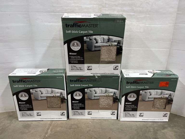 TrafficMaster self stick carpet tiles, (4) boxes, 40 total tiles ...