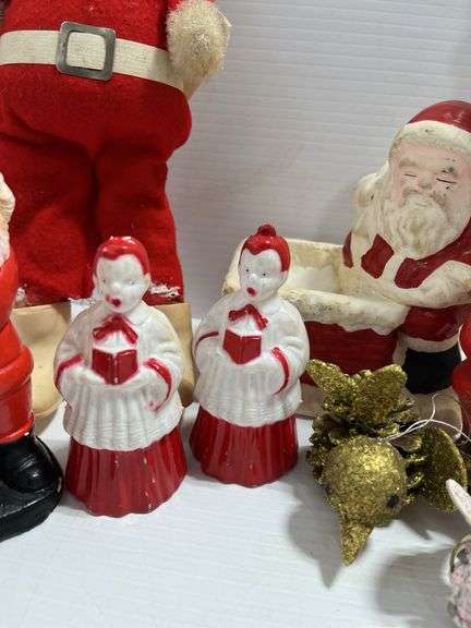 Older Christmas items, include: Heavy plaster Santa with chimney ...