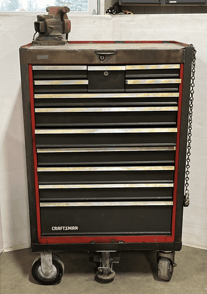 Craftsman rolling tool box with vise, 27"W x 18 1/2"D x 43"H, good ...