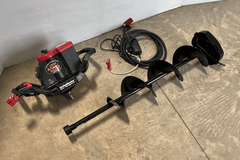 Strike Master auger with external 12V battery clamps, 120V charger fan ...