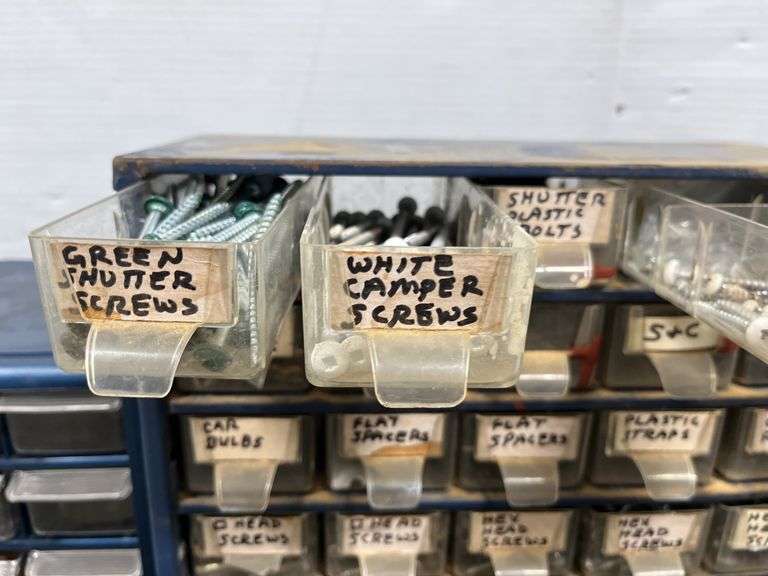 (8) Hardware bins, filled with nuts and bolts, up to 15"W x 6"D x 22"H ...