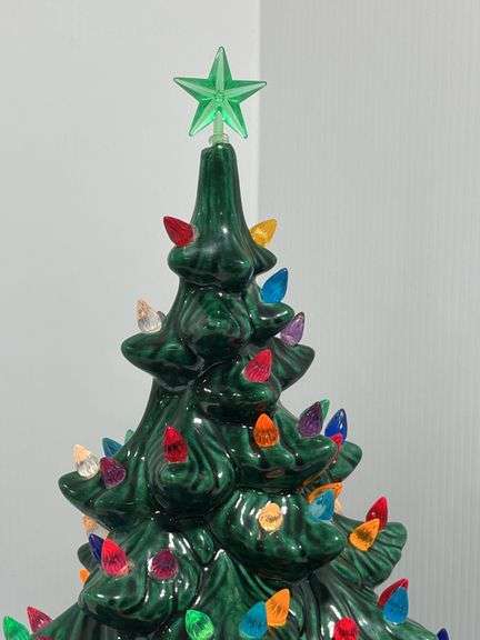 Older ceramic Christmas tree, 2-piece, lighted base, all bulbs included ...