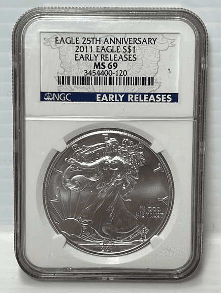 2011 US Silver Eagle, 25th Anniversary Early Release, NGC graded MS69 - Albrecht Auction Service