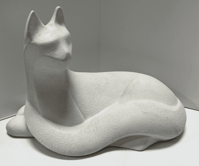 Halogen 6063 cat statue, textured painted pottery, circa 1990, 15"W x 9 ...