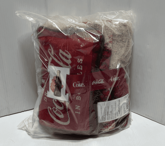 Coca Cola fringe blanket/throw with pillow, pillow- 12 1/2"L x 7 1/2"H ...