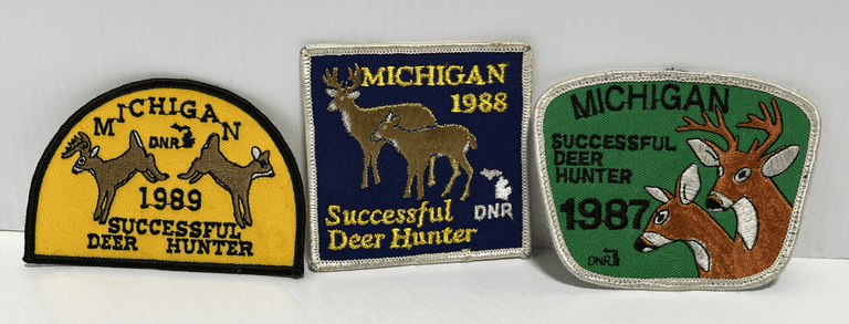 (3) Michigan Successful Deer Hunter patches, includes: 1987, 1988, and ...