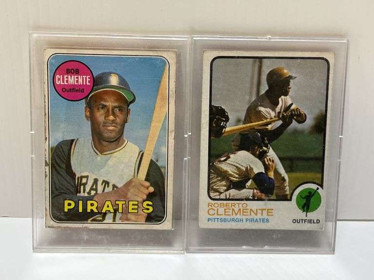 1969 Topps no. 50 Roberto Clemente, and 1973 Topps no. 50 baseball ...