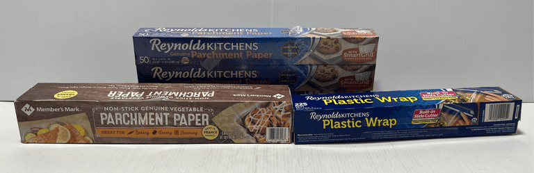 Kitchen items, includes: Reynolds plastic wrap, (3) Reynolds parchment ...