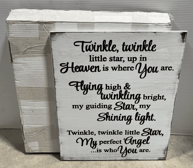 Wooden sign, "Twinkle Twinkle Little Star" engraved in wood, white ...