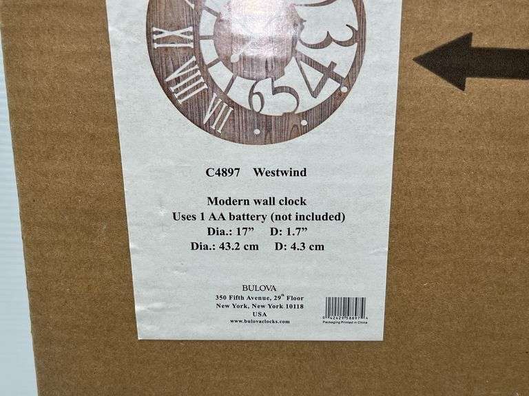 Bulova wall clock, clock is wooden with weathered gray finish, clock ...