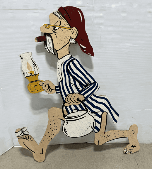 Hand painted sign of old man, approx. 4'H, very detailed and nice ...