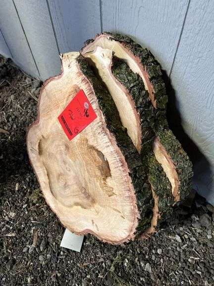 (3) Maple slices, live edge, rough sawn, includes: Two- 16" to 19"W x 2 ...