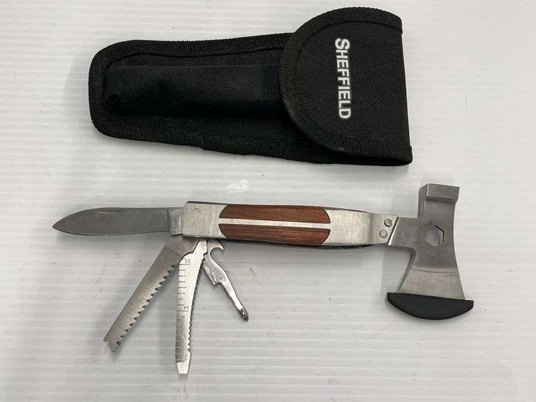Sheffield Survival Multi-Tool with a Belt Sheath, Tools Include: Axe, Hammer, Knife, Saw, Fish ...