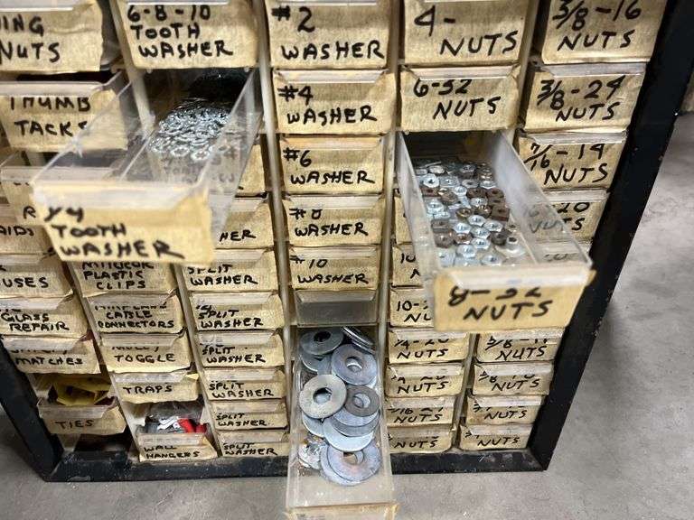 (8) Hardware bins, filled with nuts and bolts, up to 15"W x 6"D x 22"H ...