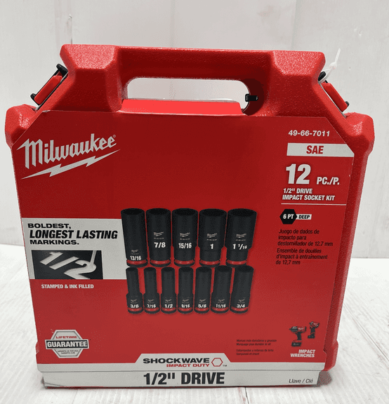 Milwaukee 12-piece 1/2" drive shockwave impact duty SAE socket set in ...