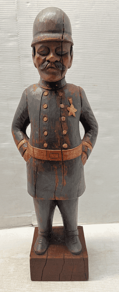 Folk art carved wood police officer, 24"H, good - Albrecht Auction Service