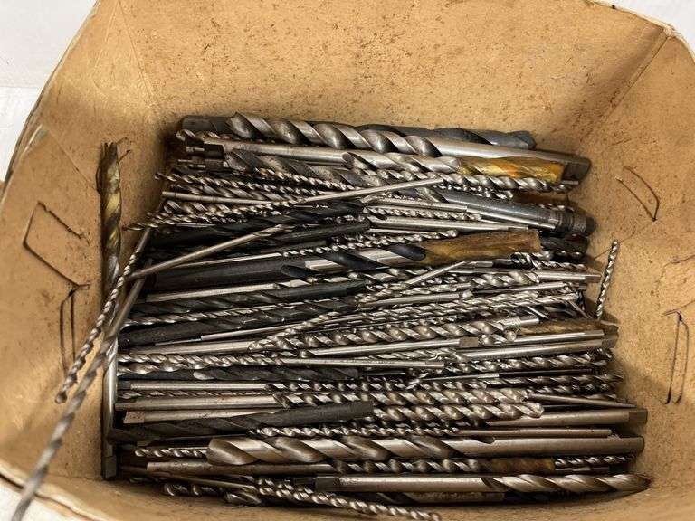 Box of drill bits, various sizes, most new, never used, box weights ...