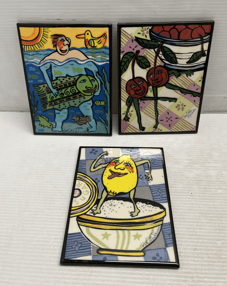 Pat Custer Denison ceramic wall tile, all signed, 6" x 8", very good ...