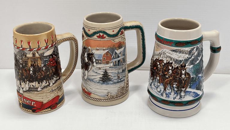 (3) Budweiser steins, include: Collectors Series 1986-B Series ...