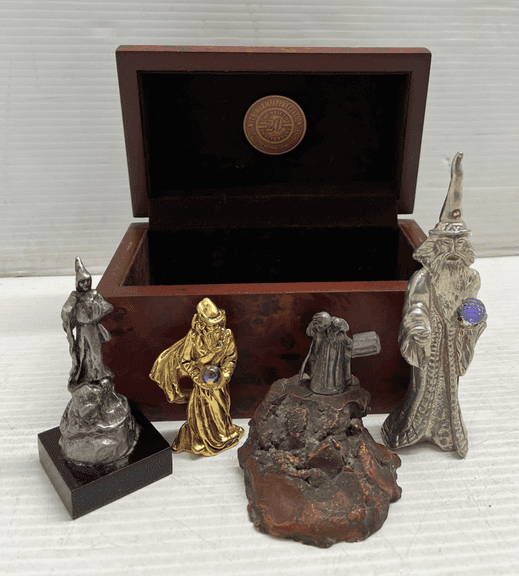 Wooden box with (4) different wizards, includes: 1- New cromancer with ...