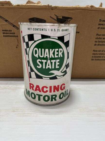 (12) Old metal Quaker State racing oil cans, some dents, all full ...