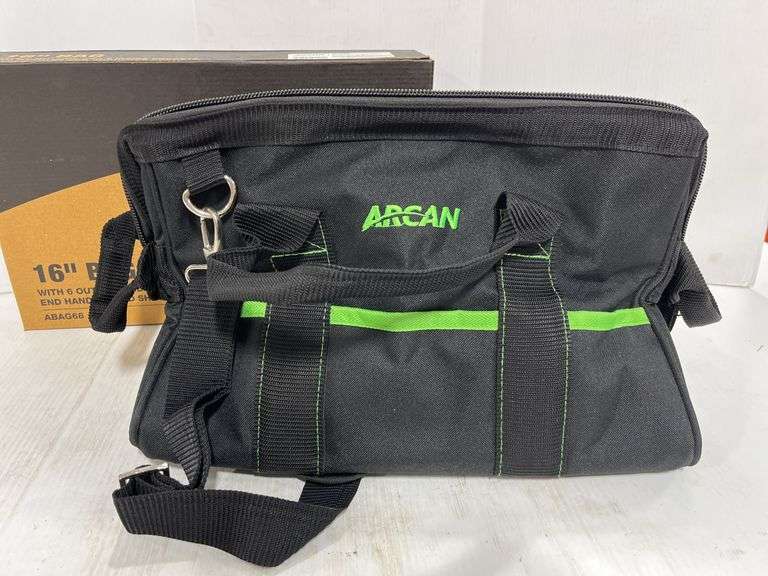 Arcan tool bag, No. ABAG68, 16", has eight inside pockets, six outside pockets, handles, and ...