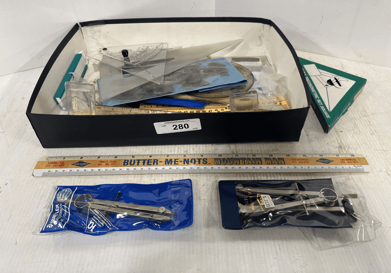 Drafting and drawing items, includes: Staedtler Mars Masterbow, rulers ...