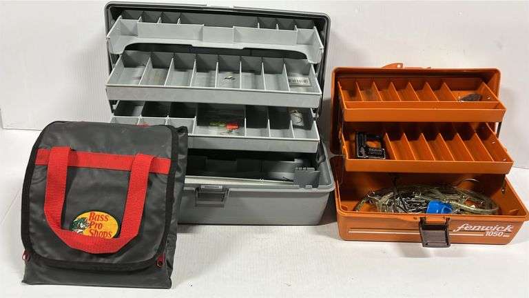 Fenbric, Flambeau tackle boxes with some fishing items, also Bass Pro ...