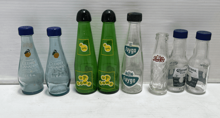 Miniature glass drink S/P bottles, include: (2) Up Town, (2) Clearly ...