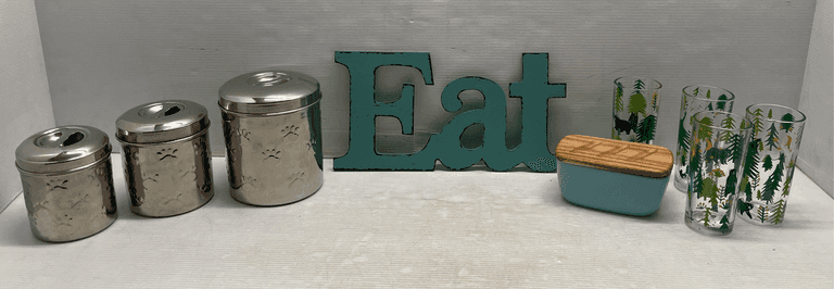 3-Piece Stainless steel Kitchen Canister Set, Blue "Eat" Sign; (4 ...