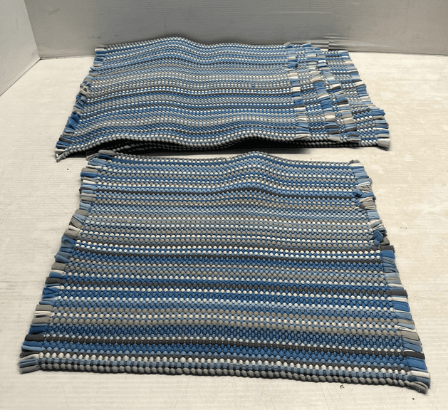 (5) Woven rag rug placemats, multi-blue colors, 13" x 17", new ...