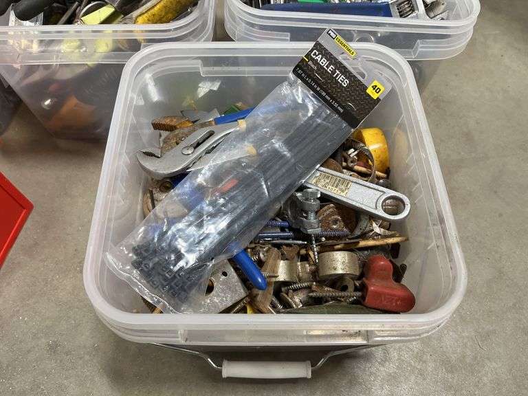 (4) Gallon buckets filled with assorted tools, and small plastic ...
