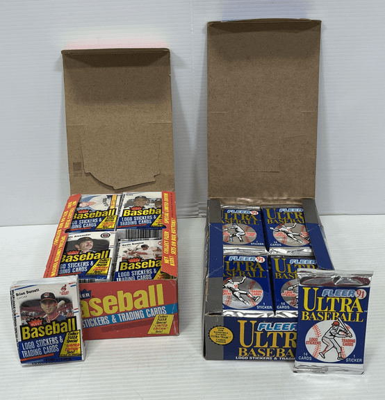 1988 Fleer unopened box with 24 cello packs, and a scarce, full ...