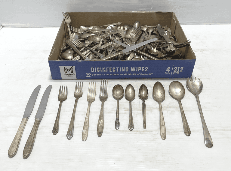 Approx. (200) antique silver-plate silverware, multiple patterns and ...