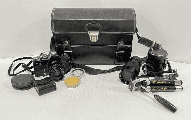 35mm Vivitar film camera with 50mm lens, 55mm Macro lens, 200mm ...