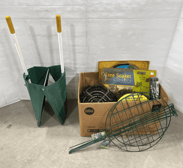 Gardening items, include: (2) tree soaking hoses, (2) perm a mulch edge ...