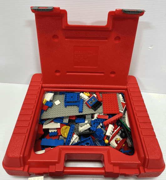 Lego case from 1985 with legos, 15"W - Albrecht Auction Service