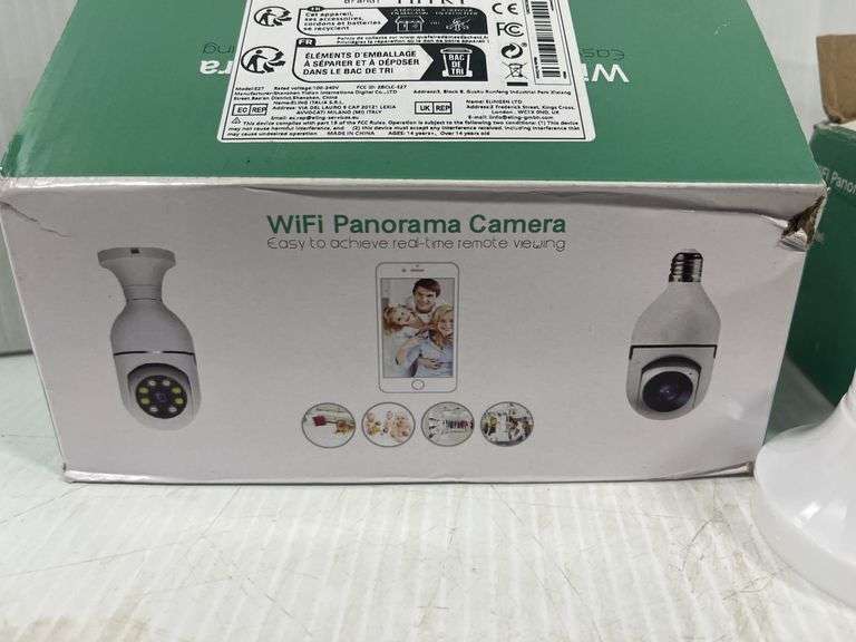 (2) Bulb safe wifi cameras, wireless, 360° panoramic, 2.4GHZ, smart ...