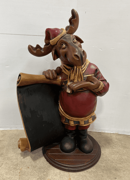 Heavy moose holiday statue with blackboard, 22"W x 38"H - Albrecht ...