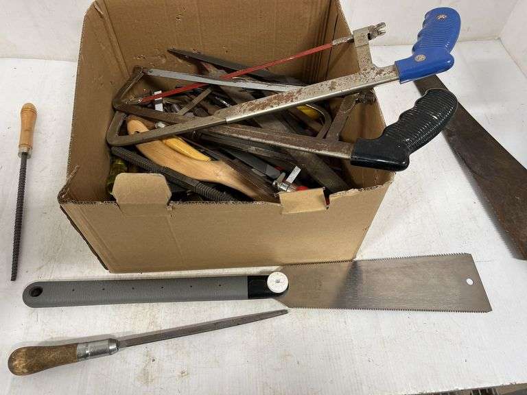 (9) Wood chisels, several assorted punches, several assorted saws, several assorted files, fair ...