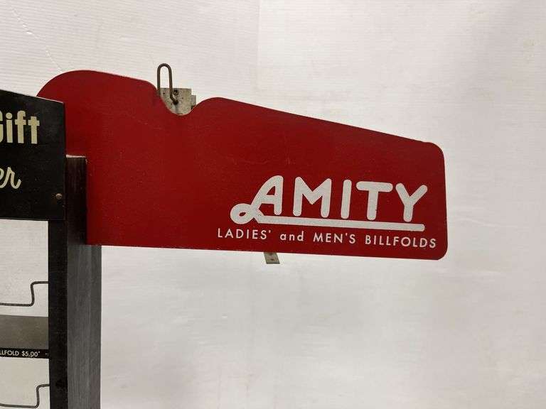 Amity billfold display, 20"W x 24"H, good - Albrecht Auction Service