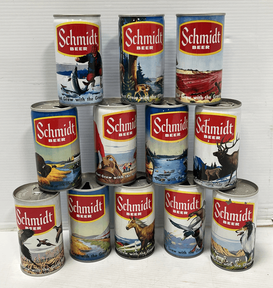 (12) Older Schmidt beer can collection, no duplicates, 5"H, good for ...