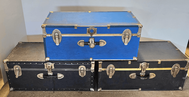 (3) Seward trunks, include: 2- black, 1- blue, no keys, up to 30"W ...