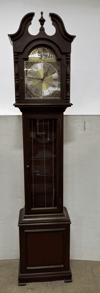 Tempus Fugit colonial Grandfather clock, 14"W x 7 1/2"D x 67"H, works ...