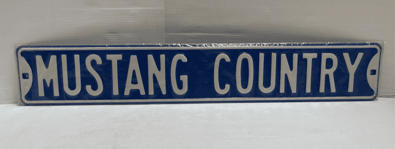 Porcelain Metal "Mustang Country" Sign, Blue in Color - Albrecht ...