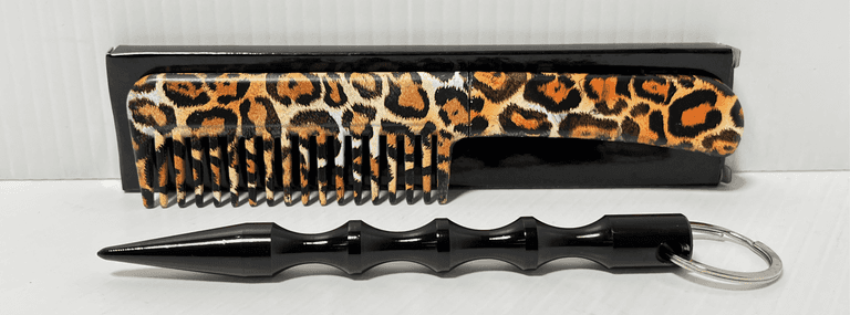 Self-defense comb, leopard print, looks like standard plastic comb ...