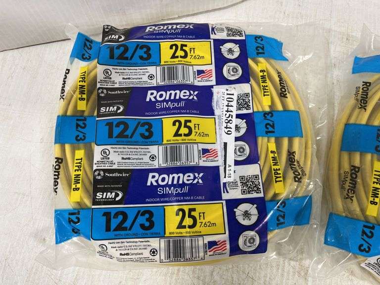 (2) Rolls Romex SIM pull indoor electric wire 12/3 with ground, 25 ...