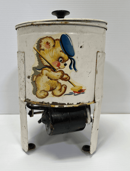 Longwoods child tin washing machine, retro 1950's with bear, motor no ...